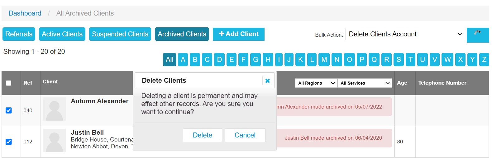 How do I permanently delete client profiles? - Plan - CareForIT